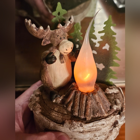 Accents | Vintage Moose Lamp Campfire Light Rustic Lodge Cabin Forest ...